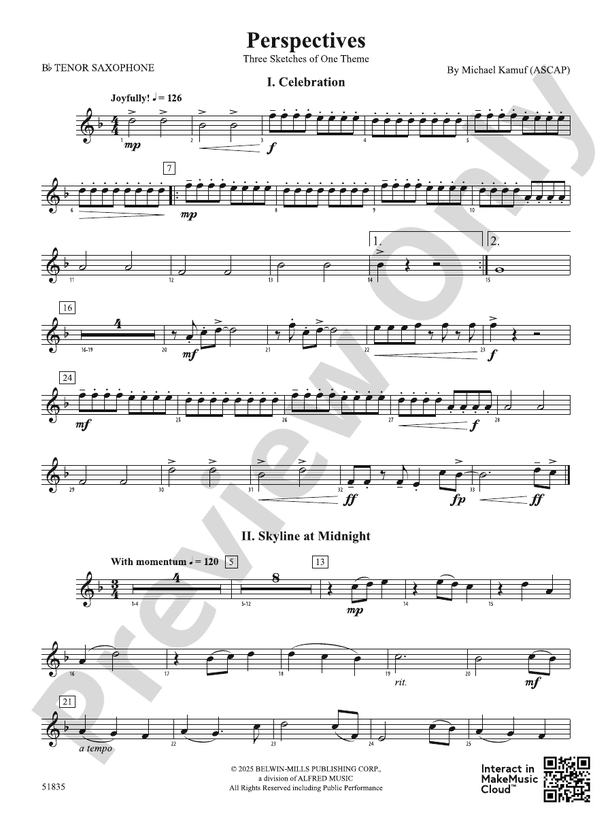 Perspectives: B-flat Tenor Saxophone: B-flat Tenor Saxophone Part - Digital Sheet Music Download