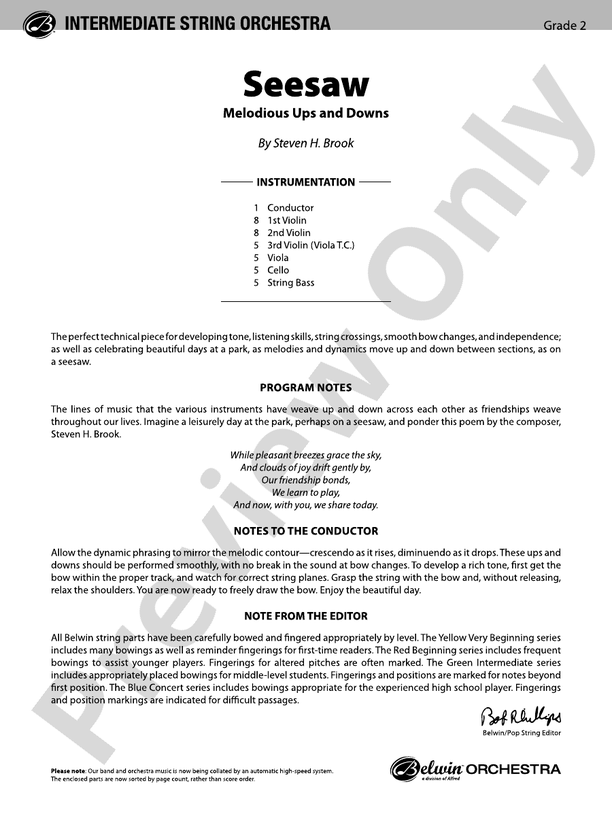 Seesaw: String Orchestra Conductor Score & Parts: Steven H. Brook ...