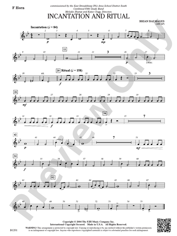 Incantation and Ritual: F Horn: F Horn Part: Brian Balmages - Digital ...