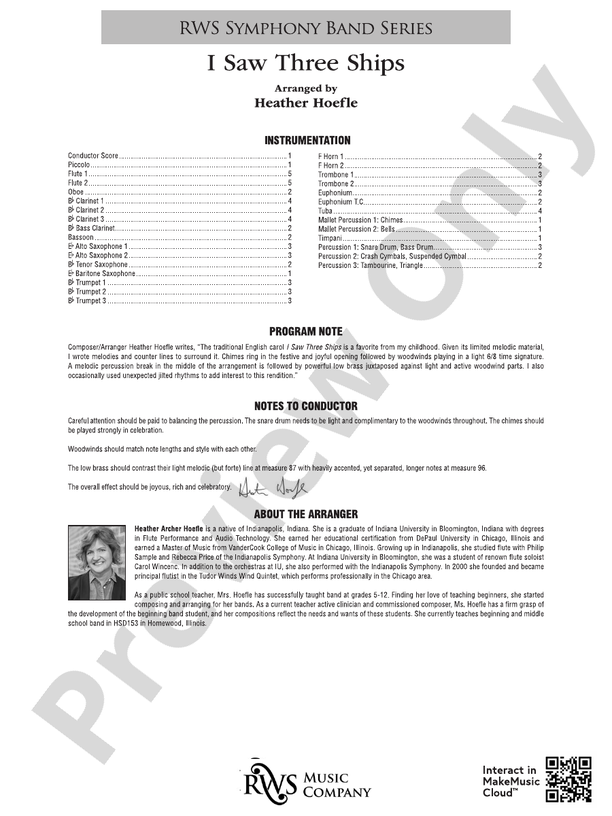 I Saw Three Ships: Score: Concert Band Score - Digital Sheet Music Download