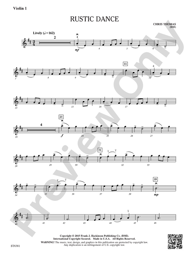 Rustic Dance: Violin 1: Violin 1 Part: Chris Thomas - Digital Sheet ...
