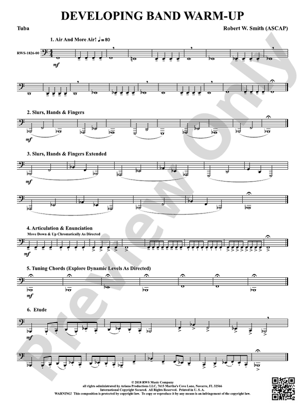 Developing Band Warm-Up: Tuba: Tuba Part: Robert W. Smith - Digital ...