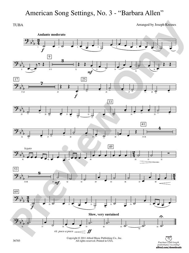 American Song Settings, No. 3 "Barbara Allen": Tuba: Tuba Part ...