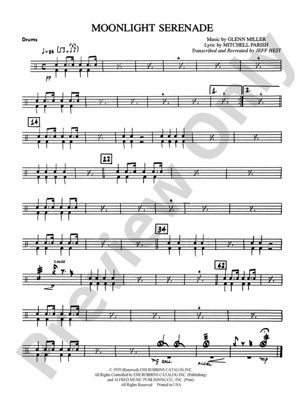 Moonlight Serenade: Drums: Drums Part - Digital Sheet Music Download