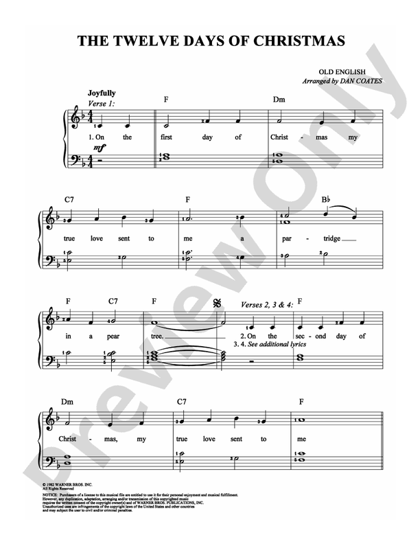 The Twelve Days Of Christmas: Easy Piano: Old English - Digital Sheet ...