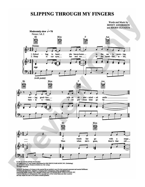 Slipping through My Fingers: Piano/Vocal/Chords: ABBA - Digital Sheet ...