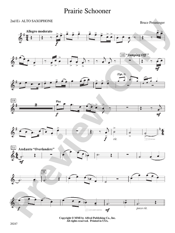 Prairie Schooner: 2nd E-flat Alto Saxophone: 2nd E-flat Alto Saxophone Part - Digital Sheet ...