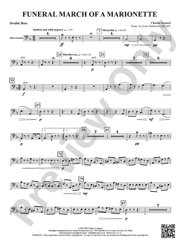 Funeral March of a Marionette: String Bass: String Bass Part: Charles F ...