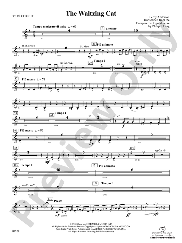 The Waltzing Cat: 3rd B-flat Cornet: 3rd B-flat Cornet Part - Digital ...