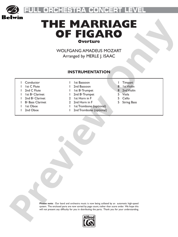 The Marriage of Figaro -- Overture: Full Orchestra Conductor Score ...