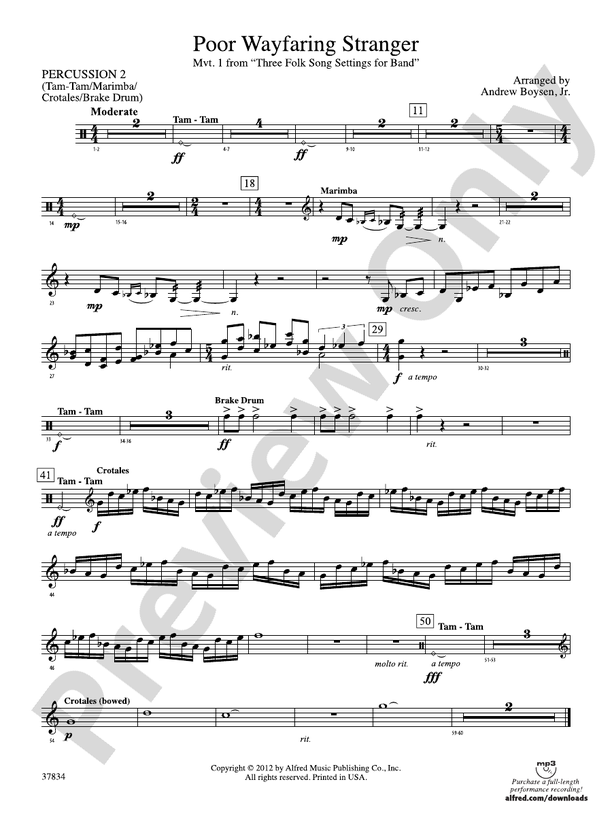 Poor Wayfaring Stranger: 2nd Percussion: 2nd Percussion Part - Digital ...