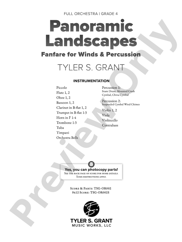 Panoramic Landscapes: Full Orchestra Conductor Score & Parts: Tyler S. Grant - Digital Sheet ...