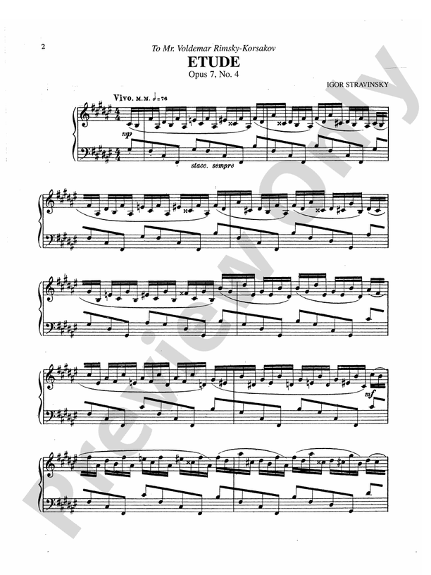Stravinsky: Etude, Op. 7, No. 4: Piano Sheet: Igor Stravinsky - Digital Sheet Music Download