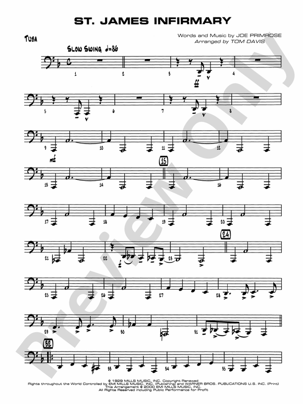 St. James Infirmary: Tuba: Tuba Part - Digital Sheet Music Download