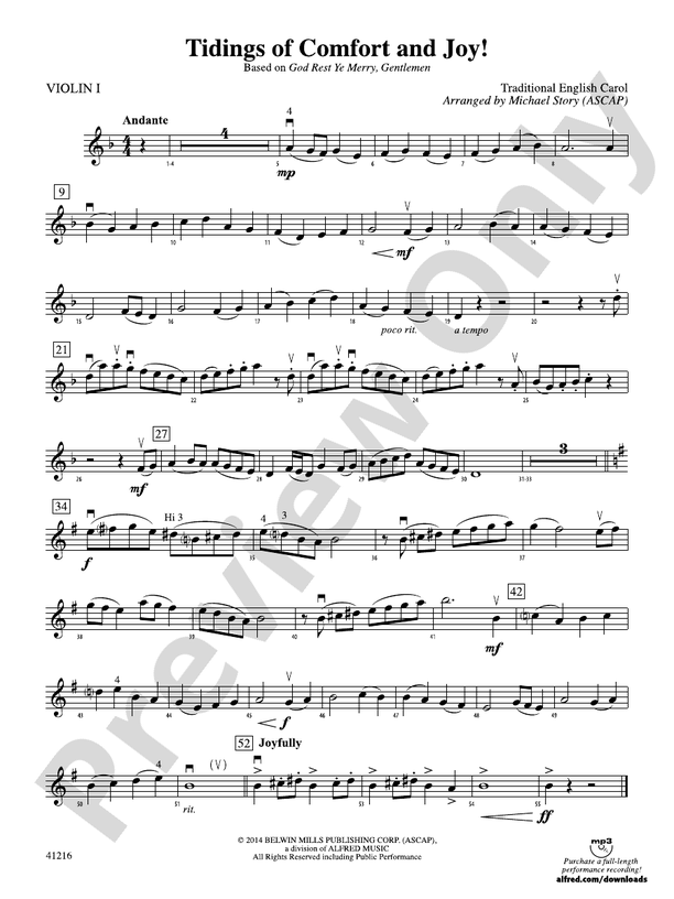 Tidings of Comfort and Joy!: 1st Violin: 1st Violin Part - Digital ...