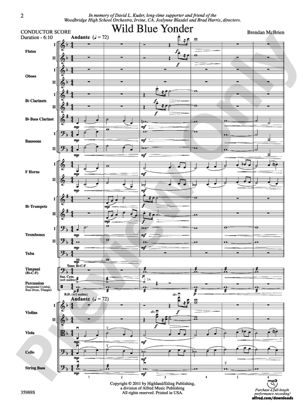 Wild Blue Yonder: Full Orchestra Conductor Score & Parts: Brendan McBrien - Digital Sheet Music ...