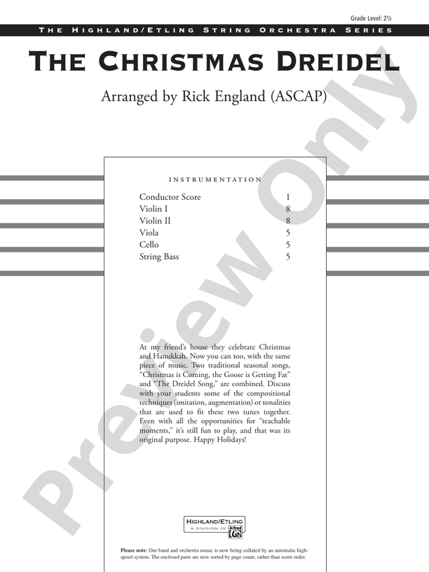 The Christmas Dreidel: String Orchestra Conductor Score & Parts ...