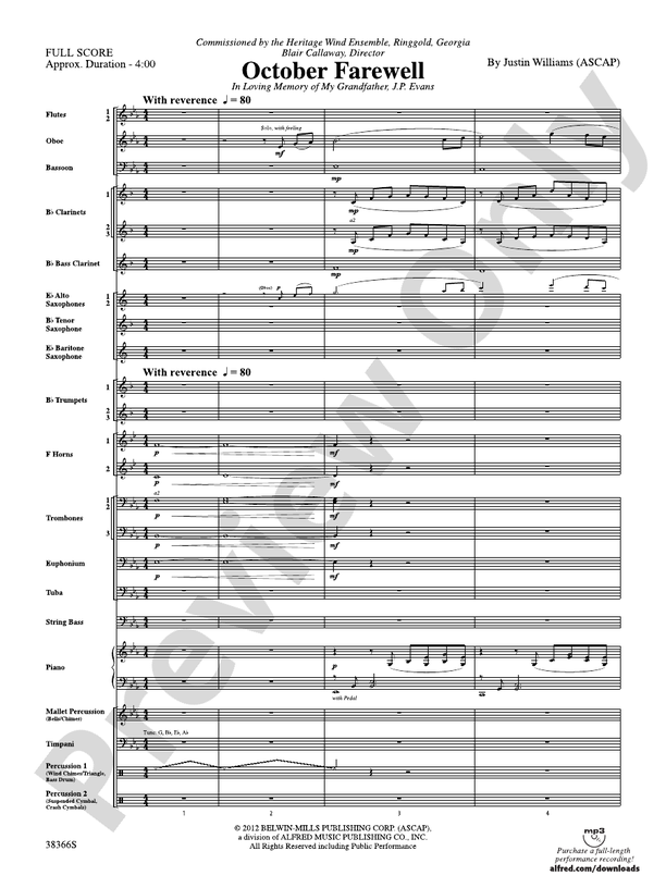 October Farewell: Score: Concert Band Score - Digital Sheet Music Download
