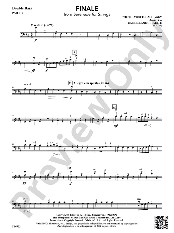 Finale (From Serenade for Strings): Part 3 String Bass: Part 3 String Bass Part: Pyotr Ilyich ...