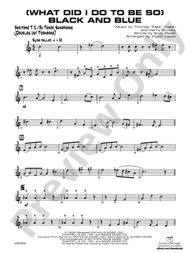 (What Did I Do to Be So) Black and Blue: Baritone T.C.: Baritone T.C ...