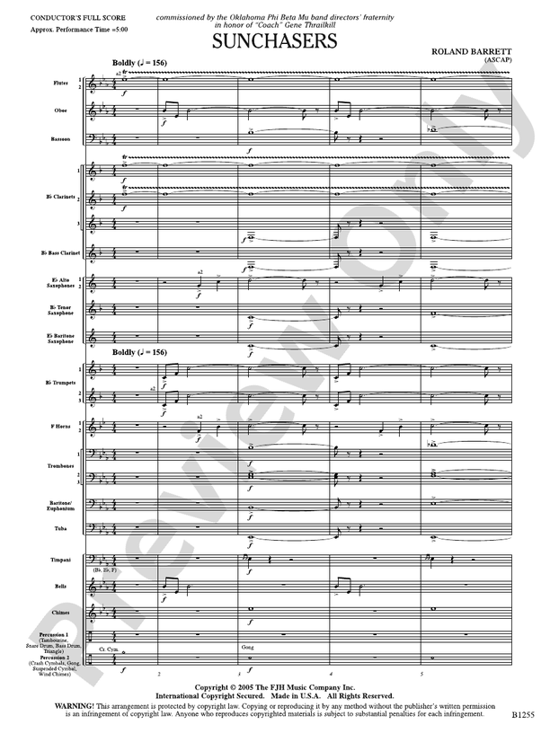 Sunchasers: Score: Concert Band Score: Roland Barrett - Digital Sheet ...
