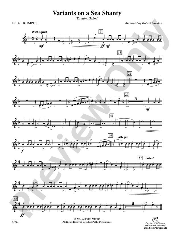 Variants on a Sea Shanty: 1st B-flat Trumpet: 1st B-flat Trumpet Part - Digital Sheet Music Download