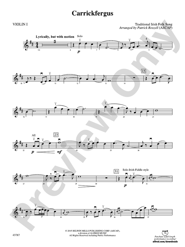 Carrickfergus: 1st Violin: 1st Violin Part - Digital Sheet Music Download