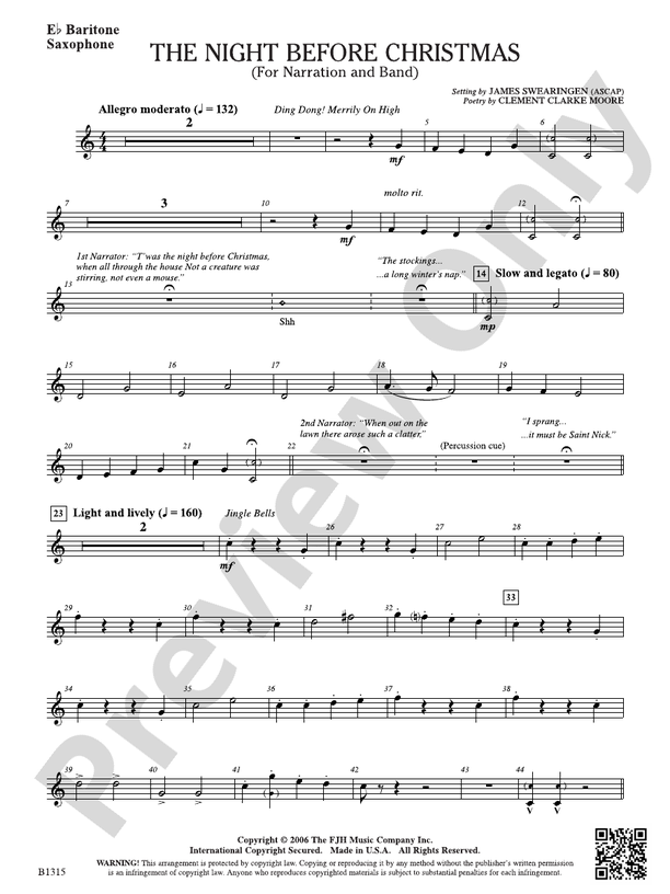 The Night Before Christmas (for Narration and Band): E-flat Baritone Saxophone: E-flat Baritone ...