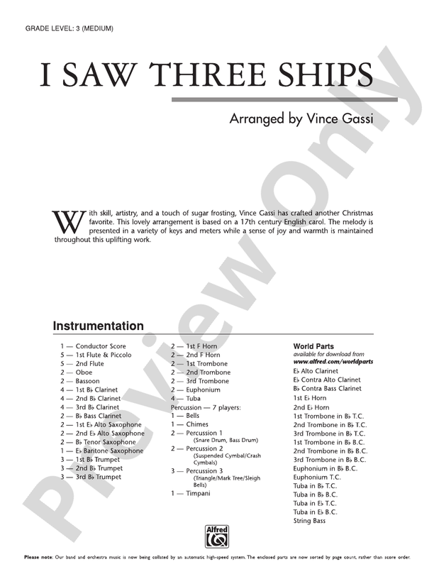 I Saw Three Ships: Score: Concert Band Score - Digital Sheet Music Download