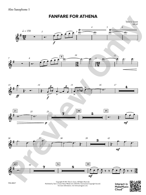 Fanfare for Athena: 1st E-flat Alto Saxophone: 1st E-flat Alto ...