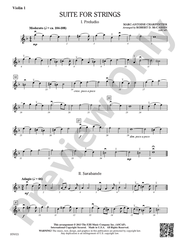 Suite for Strings: Violin 1: Violin 1 Part: Marc Antoine Charpentier ...