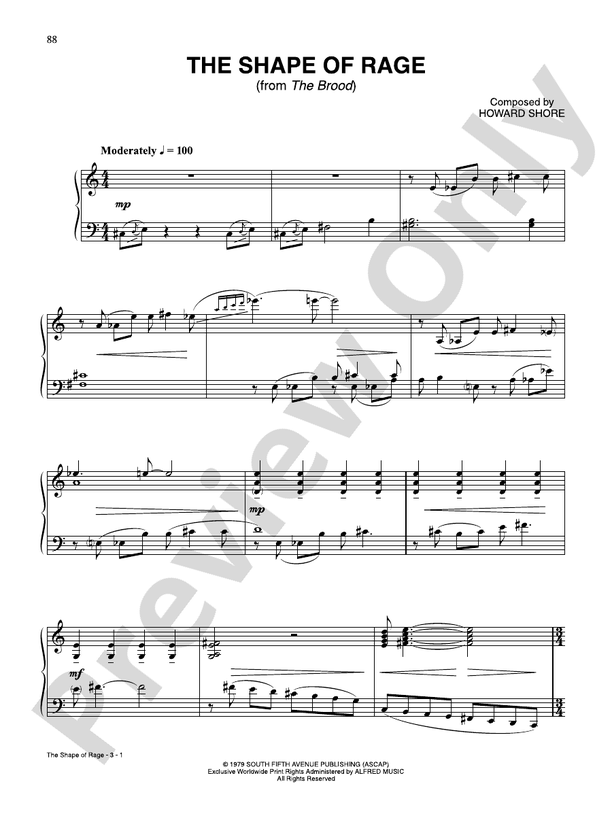 The Shape of Rage: Piano/Vocal/Chords: Howard Shore - Digital Sheet ...