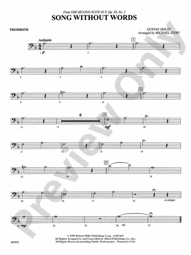 Song Without Words: 1st Trombone: 1st Trombone Part - Digital Sheet ...