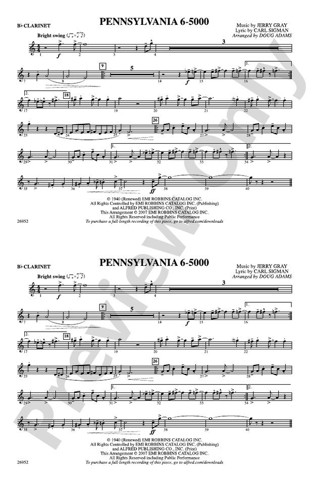 Pennsylvania 6-5000: 1st B-flat Clarinet: 1st B-flat Clarinet Part ...