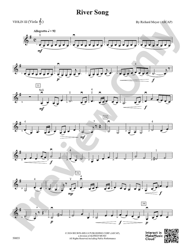 River Song: 3rd Violin (Viola [TC]): 3rd Violin (Viola [TC]) Part ...