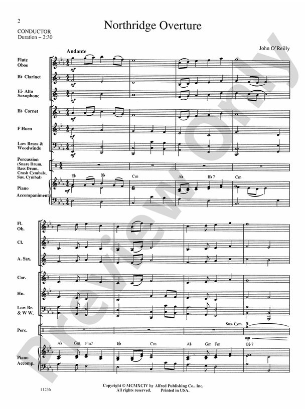 Northridge Overture: Concert Band Conductor Score & Parts: John O ...