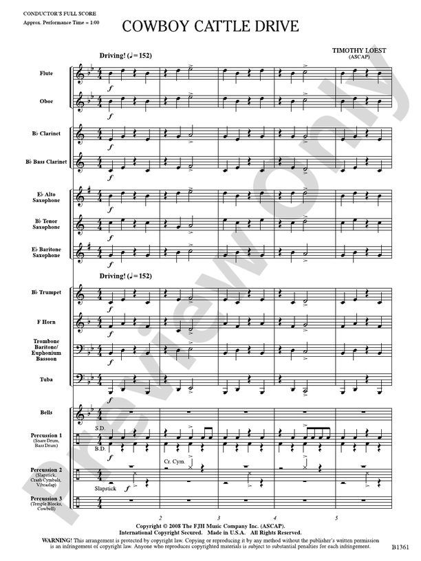 Cowboy Cattle Drive: Score: Concert Band Score: Timothy Loest - Digital ...