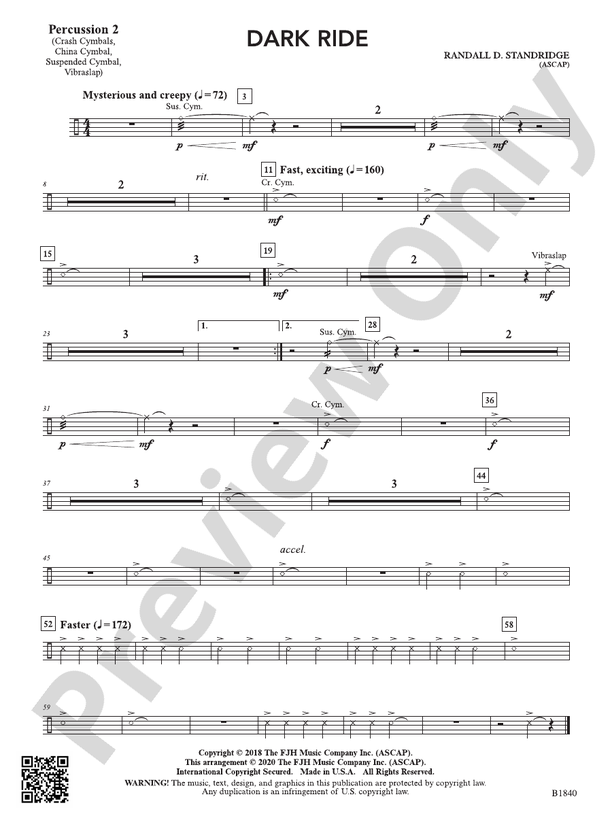 Dark Ride: Percussion 2: Percussion 2 Part: Randall D. Standridge ...