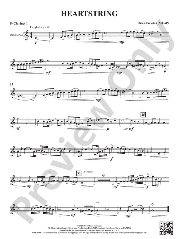 Heartstring: 1st B-flat Clarinet: 1st B-flat Clarinet Part: Brian Bankston - Digital Sheet Music ...