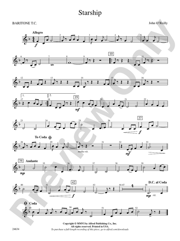 Starship: Baritone T.C.: Baritone T.C. Part - Digital Sheet Music Download
