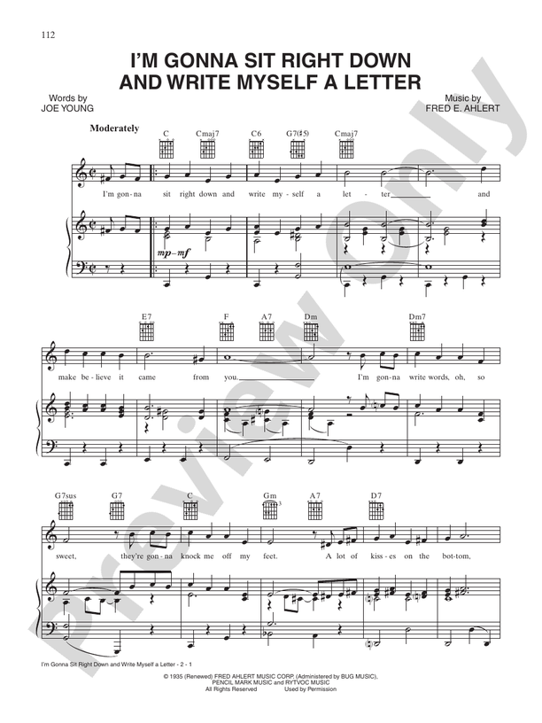 I'm Gonna Sit Right Down and Write Myself a Letter: Piano/Vocal/Chords ...