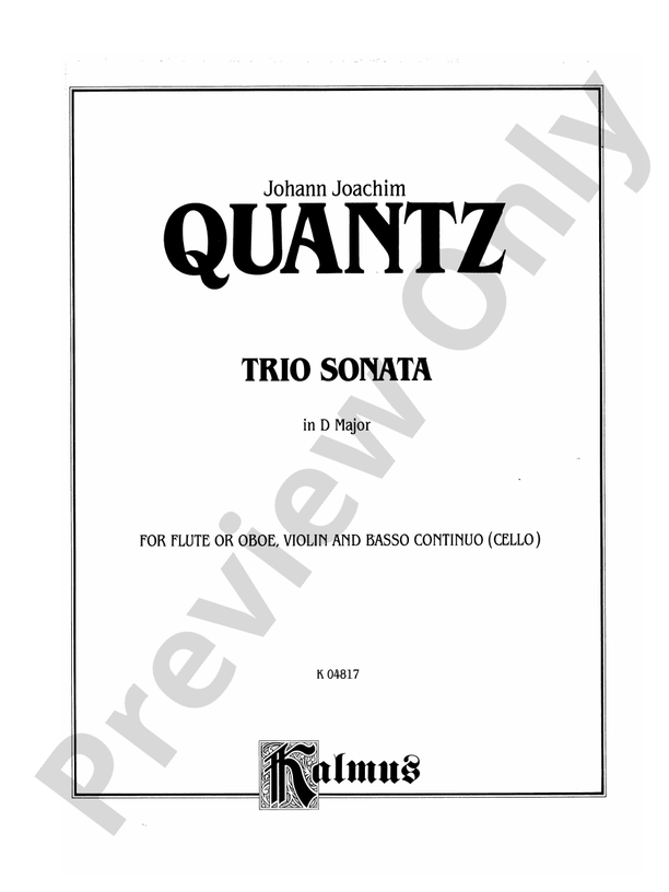 Quantz: Trio Sonata in D Major: Chamber Trio Score & Parts: Johann Quantz - Digital Sheet Music ...