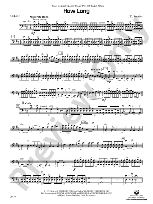 How Long: Cello: Cello Part - Digital Sheet Music Download