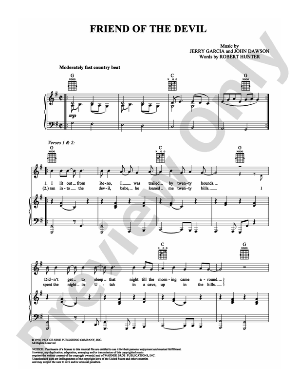 Friend of the Devil: Piano/Vocal/Chords: Grateful Dead - Digital Sheet ...