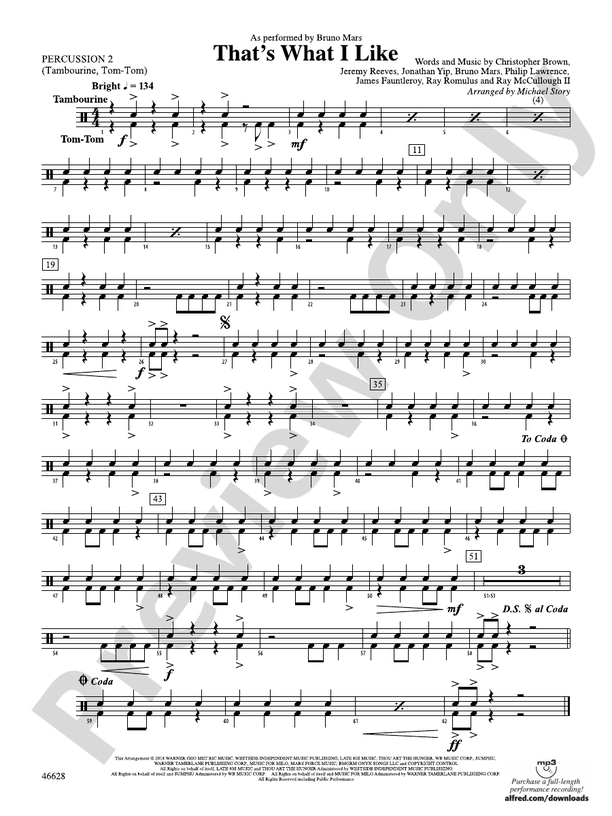 That's What I Like: 2nd Percussion: 2nd Percussion Part - Digital Sheet ...