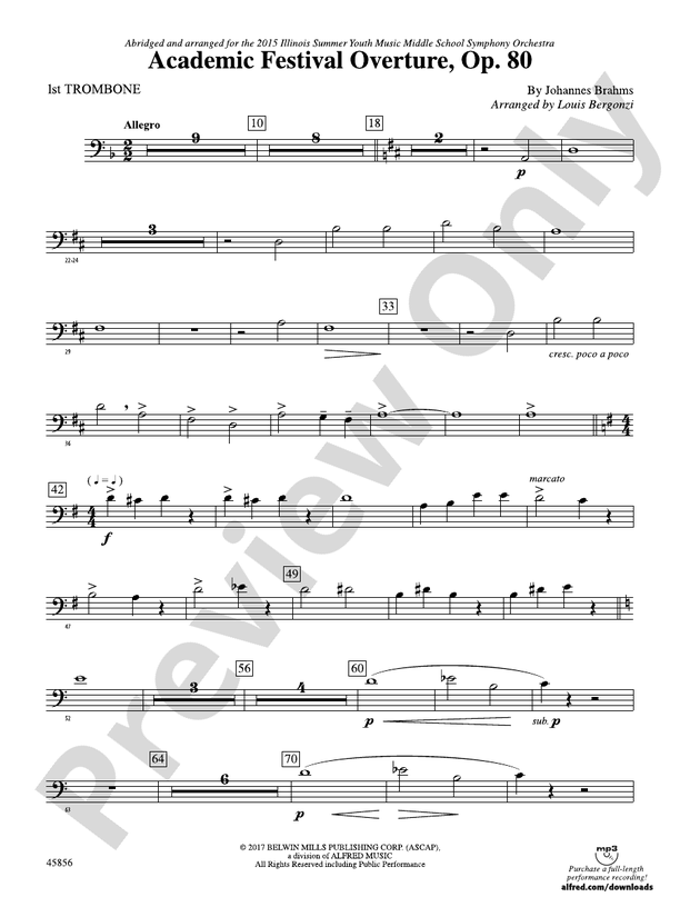 Academic Festival Overture, Op. 80: 1st Trombone: 1st Trombone Part ...