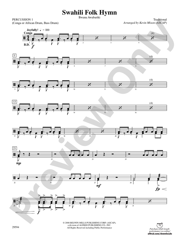Swahili Folk Hymn (Bwana Awabariki): 1st Percussion: 1st Percussion ...