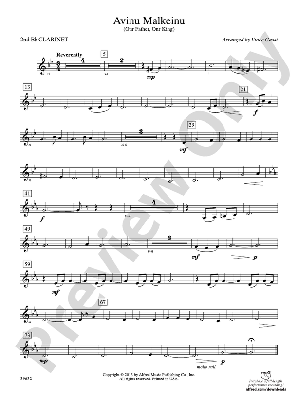 Avinu Malkeinu: 2nd B-flat Clarinet: 2nd B-flat Clarinet Part - Digital Sheet Music Download