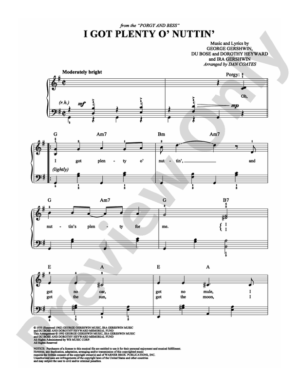 I Got Plenty o' Nuttin': Easy Piano: George Gershwin - Digital Sheet ...