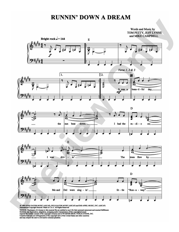 Runnin' Down a Dream: Piano/Vocal/Chords: Tom Petty And The Heartbreakers - Digital Sheet Music ...